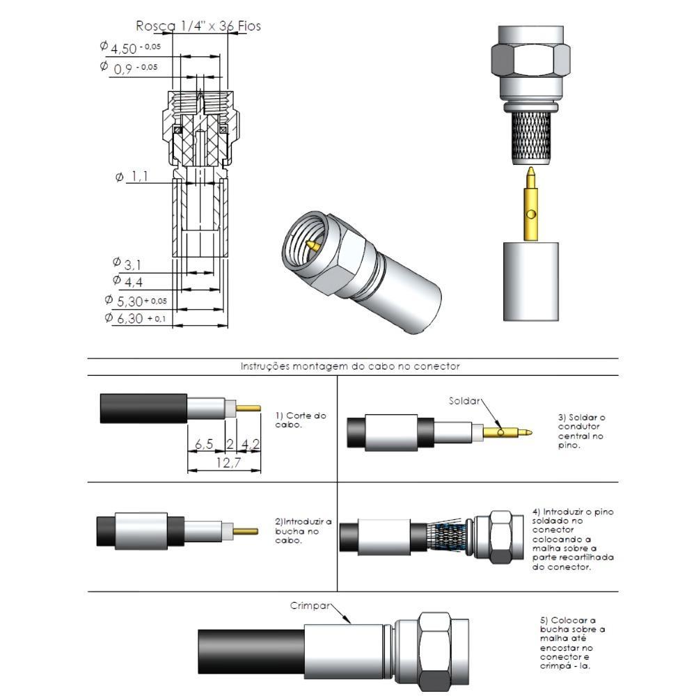 Conector SMA Macho com Pino Macho RG/RGC58